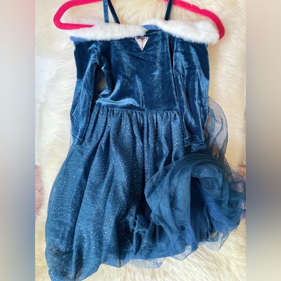 Dresses | Bejeweled And Faux Fur Collared Blue Velvet Dress With Tulle ...
